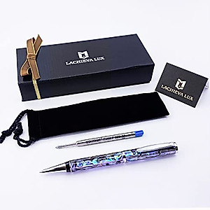 LACHIEVA luxury Handcrafted Sea Shell Abalone Metal Ballpoint Pen with Germany Schmidt P900M Refill, Best Gift for Writing (Blue and Black 2 Refills), Nice Pen Gift for Men & Women and Every Holidays