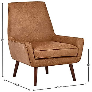 Amazon Brand - Rivet Jamie Leather Mid-Century Modern Low Arm Accent Living Room Chair, Cognac Leather, 31"W