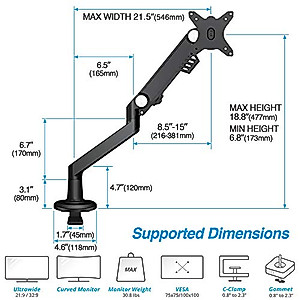 AVLT Single 13"-38" Monitor Arm Desk Mount fits One Flat/Curved/Ultrawide Monitor Full Motion Height Swivel Tilt Rotation Adjustable Monitor Arm - VESA/C-Clamp/Cable Management