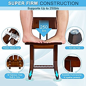 ETECHMART Bamboo Shower Bench with Back and Soap Dish, 2-Tier Shower Chair Bath Seat with Handle for Bathroom Bathtub Elderly Disabled, Waterproof Wood Spa Stool for Inside Shower Legs Shaving, Walnut