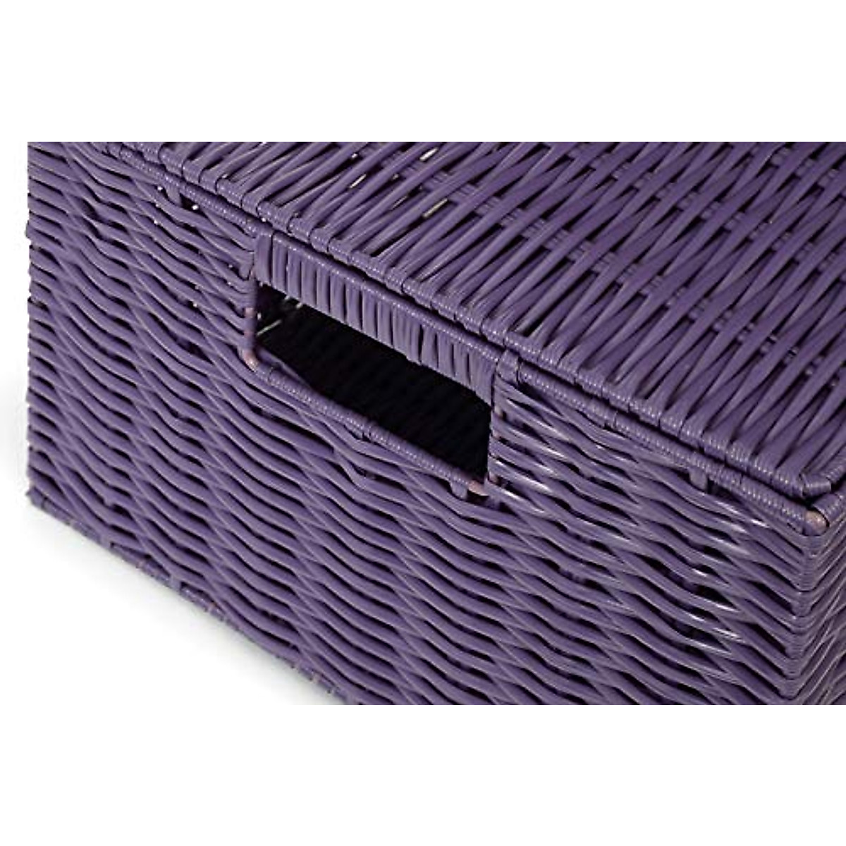 ARPAN Large Resin Woven Storage Basket Box with Lid & Lock, Purple