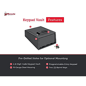 Hornady 1 Gun Keypad Vault Safe with Keypad Entry – Secure Your Firearms and Valuables – 4-6 Keypad Entry, Interior Light and Backup Keys – Black, 12.7 (H) x 9 (W) x 5.25 (D) Inches – Item 95433