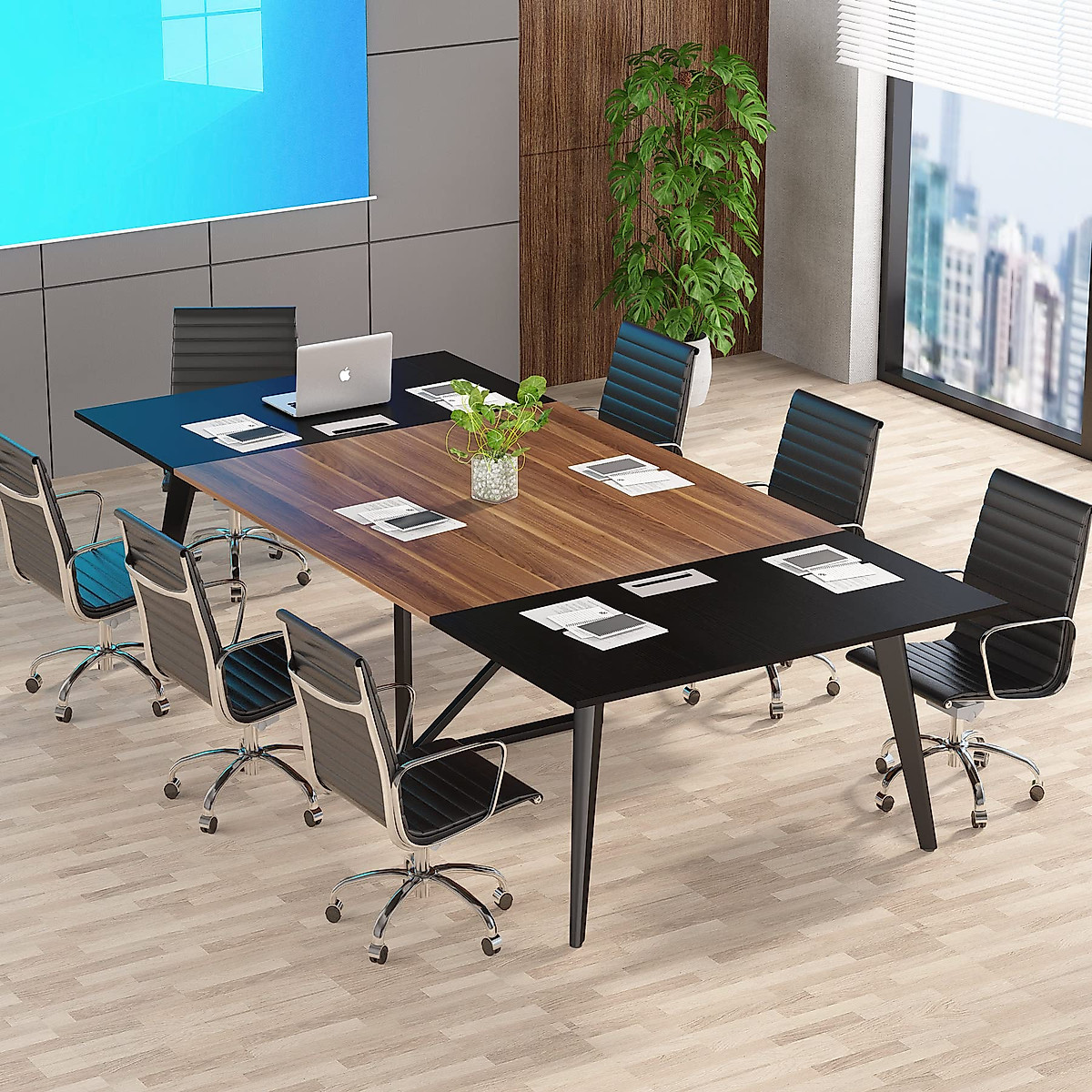 Tribesigns 8FT Conference Table, 94.5L x 47.2W inch Large Modern Meeting Table, Seminar Training Table with Grommet Holes for Office Conference Room
