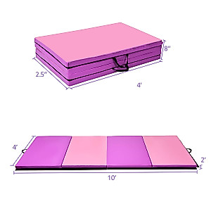 Giantex Gymnastics Mat Thick Folding Panel Gym Fitness Exercise Mat (Purple/Pink 4'x10'x2")
