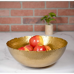 Red Co. Antique Style Tabletop Gold Textured Centerpiece Round Serving Platter Tray Catch-All Dish - 13 Inches Dia, for Dining Living Room Home Décor