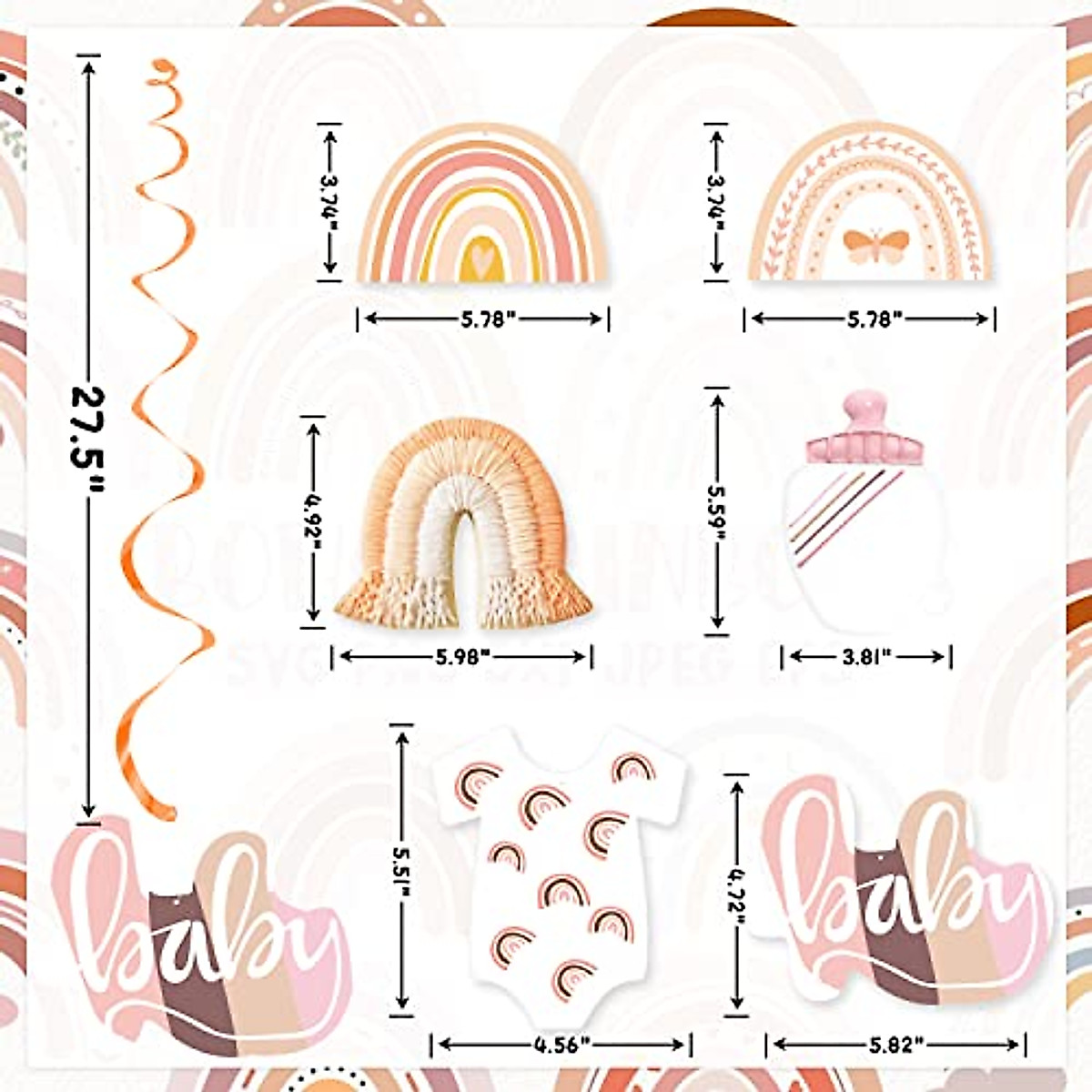 Boho Rainbow Baby Shower Decorations, 20Pcs Boho Baby Shower Hanging Swirls Ceiling Streamers Bohemian Rainbow Birthday Party Supplies for Boys Girls Baby Shower Boho Birthday Party Decoration