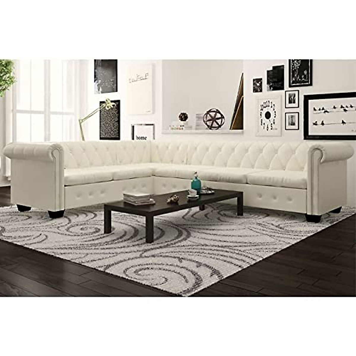 MAXCBD Love Seats 2-Seater Furniture Sofa Couch Loveseat Corner Sofa 6-Seater White Faux Leather for Living Room