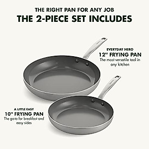 GreenPan Chatham Tri-Ply Stainless Steel Healthy Ceramic Nonstick 10" and 12" Frying Pan Skillet 2-Piece Set, PFAS-Free, Multi Clad, Induction, Dishwasher Safe, Oven Safe, Silver
