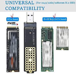M.2 to USB Adapter, RIITOP NVMe to USB 3.1 Reader Card Compatible with Both NVMe (PCI-e) M Key SSD & (B+M Key SATA Based) NGFF SSD
