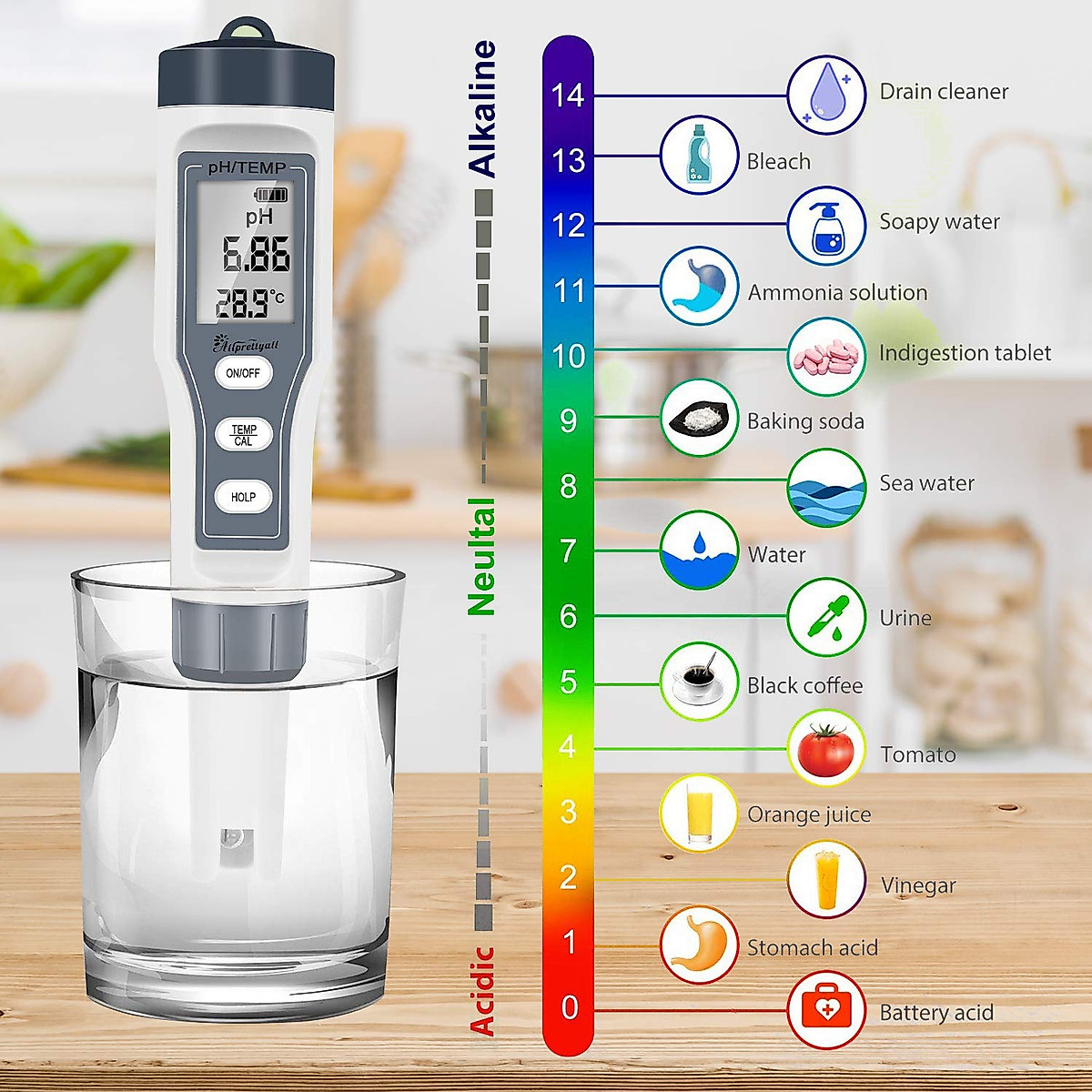 Allprettyall Digital PH Meter for Water PH Tester 0.01 PH High Accuracy Water PH and Temp Tester with Lock Reading Function for Drinking Water, Food Processing, Lab, Hydroponics, Aquarium …