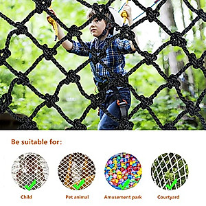 TWSOUL Playground Net, 3.3FT*6.6FT Climbing Cargo Net Rock Climbing Net Rope Ladder for Kids and Adult Military Climbing, Net Indoor Outdoor Climbing, Jungle Gyms, Treehouse, Obstacle Courses, Black