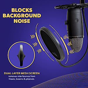 Auphonix Pop Filter Screen for Microphones - Gooseneck Clamps Compatible with Blue Yeti Microphone - Great Gift