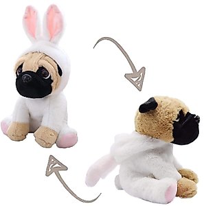 CASAGOOD Pug Dog Stuffed Animal in White Bunny Rabbit Costume Adorable Plushies Pug Wearing Bunny Rabbit Outfit Plush Toys as Great Gift for Kids Stuffed Puppy Animals 12 Inch