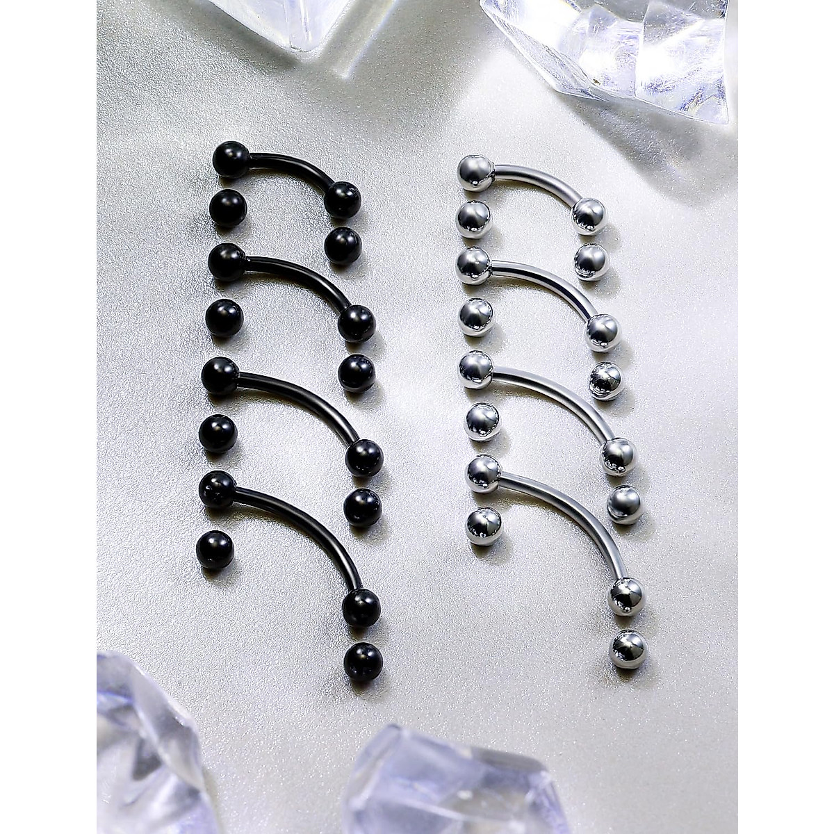 Dyknasz 8Pcs 16G Eyebrow Piercing Jewelry Stainless Steel Vertical Labret Lip Jewelry Curved Barbell Rook Piercing Jewelry Belly Button Ring for Women Men