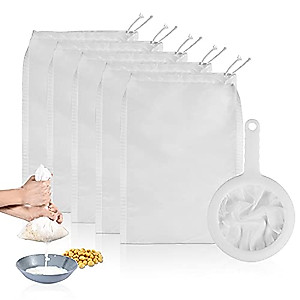 Haosens 6 Pack - 200 Mesh Fine Strainer & Nut Milk Bags, Reusable Food Grade BPA-Free Ultra Strong Nylon Nutmilk, Juices, Cold Brew, Tea Coffee, Juice Soy, 9.4x2.6 inch
