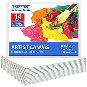 FIXSMITH Canvas Boards for Painting 9x12 Inch, Super Value 14 Pack Paint Canvases, White Blank Canvas Panels, 100% Cotton Primed Canvas Boards for Painting Art Supplies