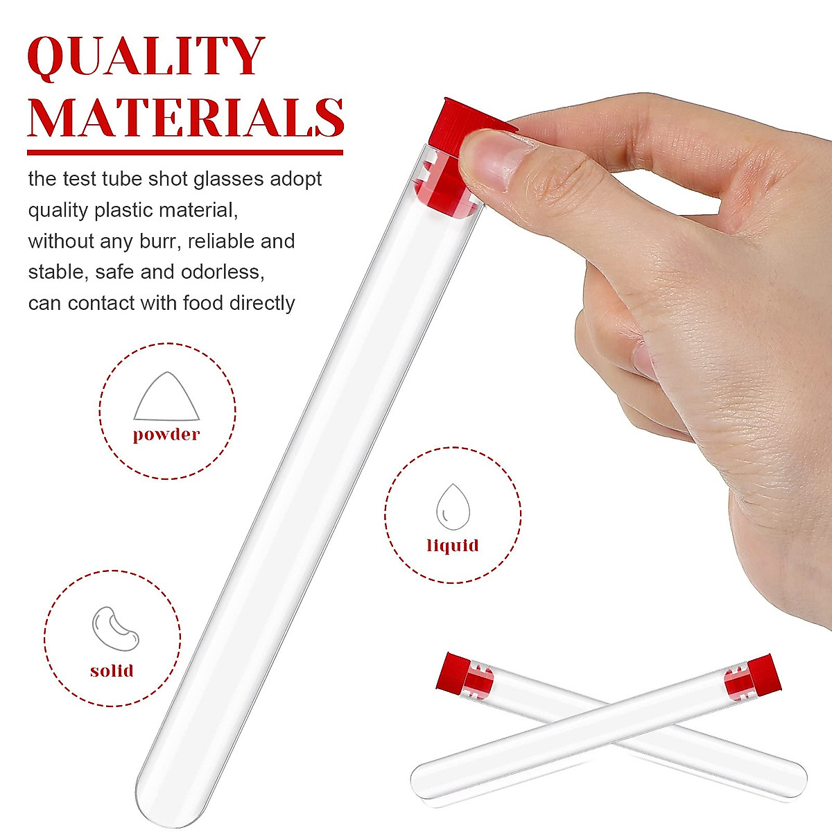 Test Tubes with Rack 50 Pcs 16 x 150 mm Clear Plastic Test Tubes with Lids Halloween Test Tube Shot Glasses for Halloween Nurse Party Decoration Birthday Christmas Party Favors