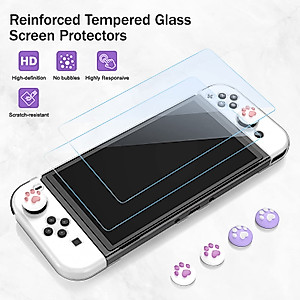 Younik Switch OLED Accessories Bundle, 17 in 1 Purple Switch Oled Accessories Kit for Girls Include Switch Carrying Case, Adjustable Stand, Protective Case for Switch Console & J-Con