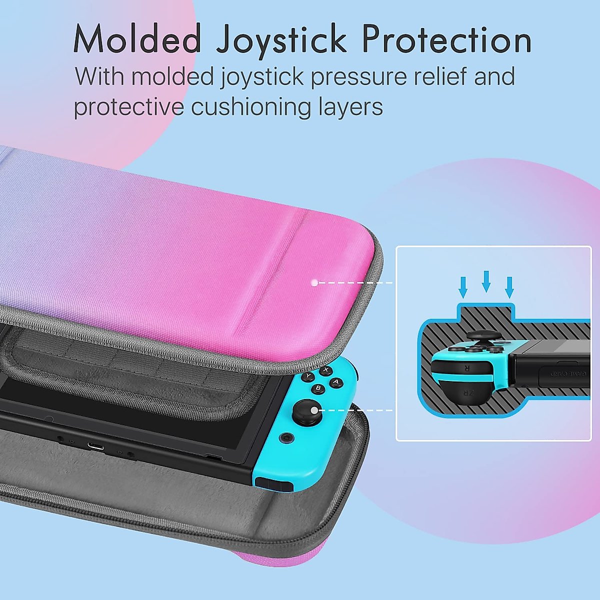 TNP Carrying Case For Nintendo Switch - Easy Carry Switch OLED Travel Case With Removable Wristlet Strap, Slim Case for Nintendo Switch with 10 Game Card Storage & 4x Thumb Grip Caps, Light Blue