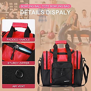 DAFISKY Bowling Ball Bag for Single Ball - Bowling Ball Tote Bag with Padded Ball Holder, 2 Pockets fit Bowling Shoes Up to Mens Size 14 and Accessories(Red)