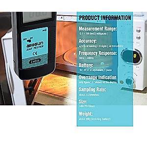 allsun Digital EMF Tester Electromagnetic Radiation Meter Electromagnetic Field Wave Detector Magnitude Detector Handheld LCD Household Dosimeter