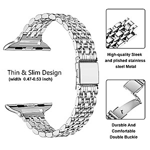 MioHHR Slim Metal Band Compatible with Apple Watch Band 41mm 40mm 38,mm,Dressy Stainless Steel Chain Strap for Women iWatch Bands Series 9 8 7 6 5 4 3 2 1 SE,Silver