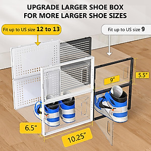 12 Pack XX Large Shoe Organizer Storage Boxes for Closet, Modular Space Saving Shoe Boxes Clear Plastic Stackable Sneaker Containers Display Case with Lids, White