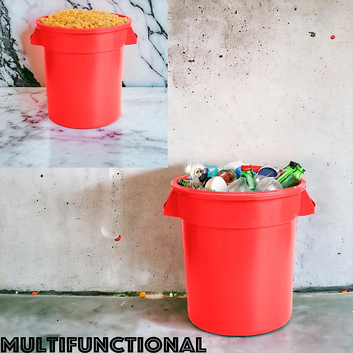 Round Trash bin with Lid Garbage can outdoor Heavy duty trash can Industrial trash can Yard trash can Shop trash can Large garbage cans Trash barrels Garbage drum Kitchen trash bin (Red, 10 Gallon)