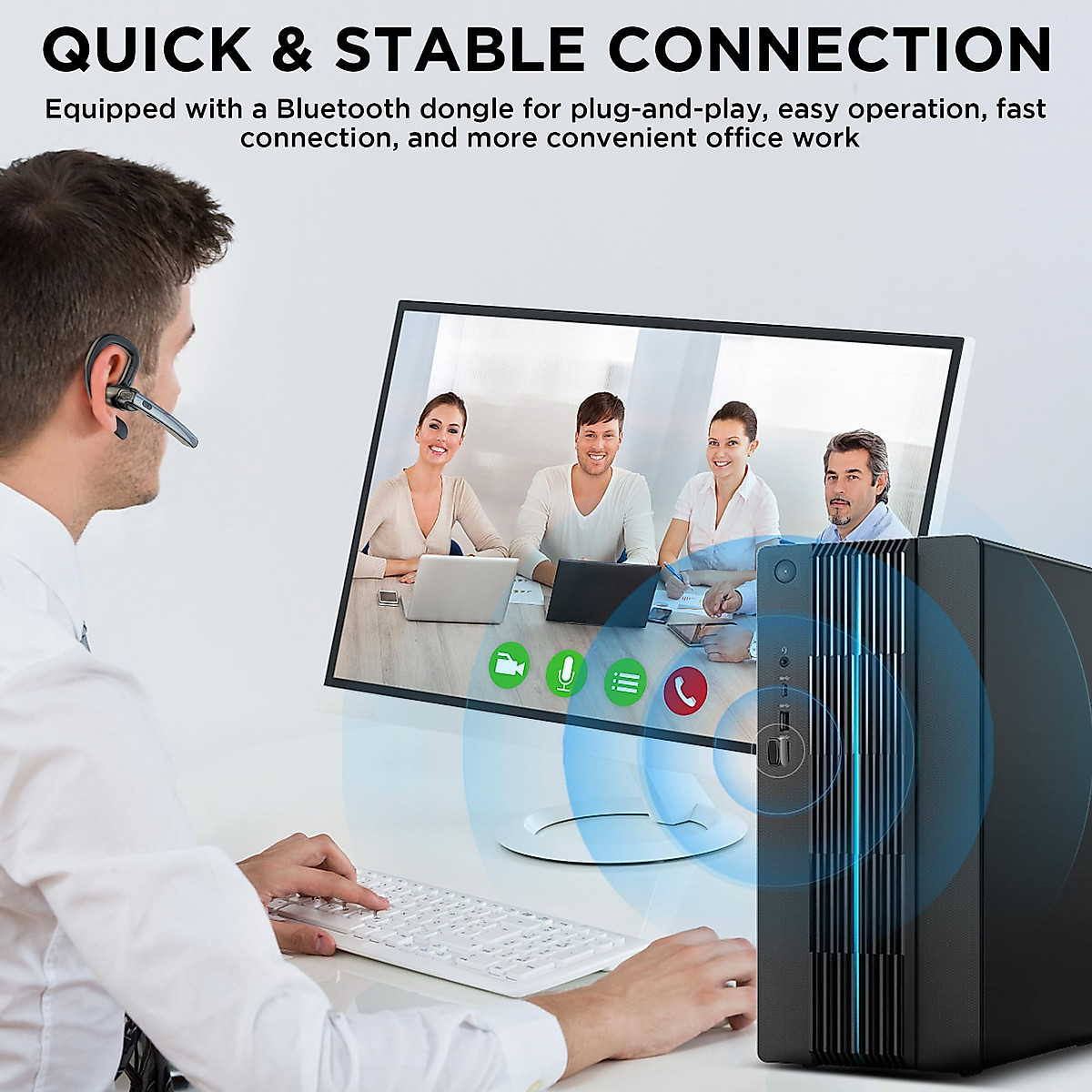 TERUNSOUl Bluetooth Headset V5.3, Wireless Bluetooth Earpiece with 600mAh Charging Case, 110H Playtime, Hands Free Headset for Cell Phone and Computer with Built-in Microphone for Work Trucker Office