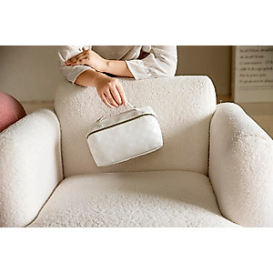 BIVIZKU Large Capacity Brown Checkered Makeup Bags Portable Travel Cosmetic Bags Open-Flat Toiletry Bag for Women Girls Make Up Organizer with Divider Pouch Zipper Bag (white-checkered)