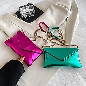 HEYCUE Shiny Clutch Purse For Women Mini Evening Envelope Clutch Bag Foldover Crossbody Handbag For Wedding Party Prom (Rose pink)