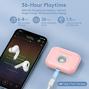 Chof A3 Wireless Earbuds Bluetooth Call Noise Cancelling Ear Buds with Microphones, Auto Pairing in Ear Headphones, 36H Playtime, Premium Stereo Earphones for Sport Home Office Pink