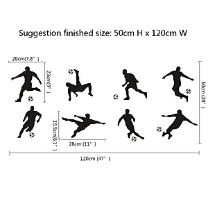 JUEKUI Soccer Player Wall Sticker Baby Boys Room Wall Decal Football Sticker Kids Bedroom Decoration Removable Vinyl W112 (Black)