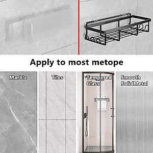 KOKSTOP Shower Caddy Organizer: 4 Pack Adhesive Wall Mounted Hanging Shelf with 12 Hooks for Shower Storage Accessories Toothbrush Holder Soap Baskets Shower Racks for Inside Shower - Black