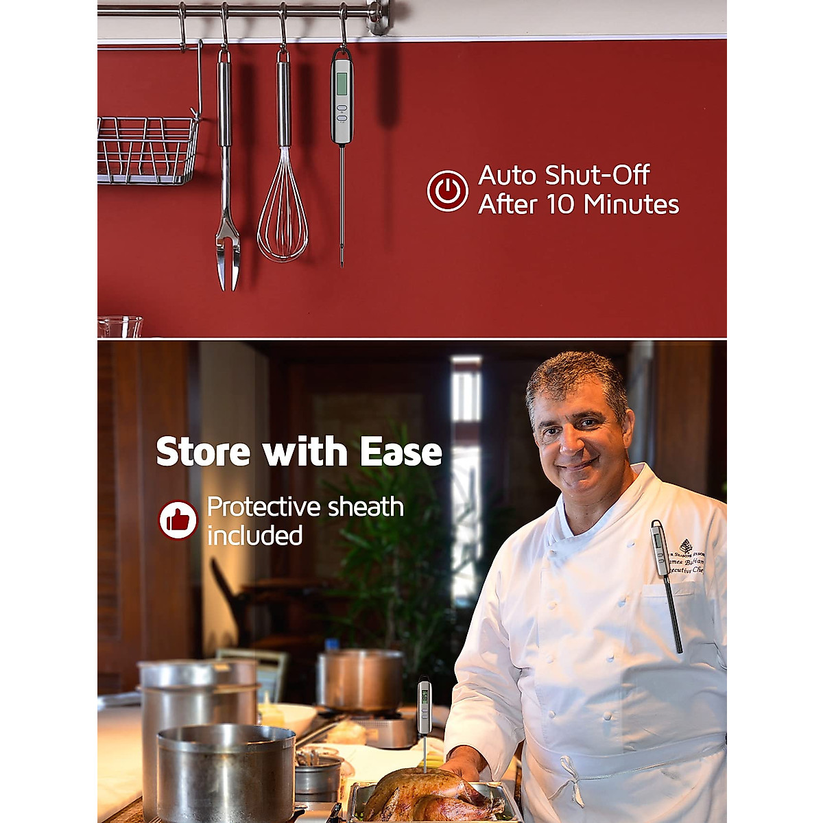 YaungBass Digital Meat Thermometer, Instant Read Cooking Food Thermometer with 4.7in Long Probe for Grill Candy, Kitchen Thermometer for BBQ Smoker Oven Oil Milk Yogurt, 1-Silver