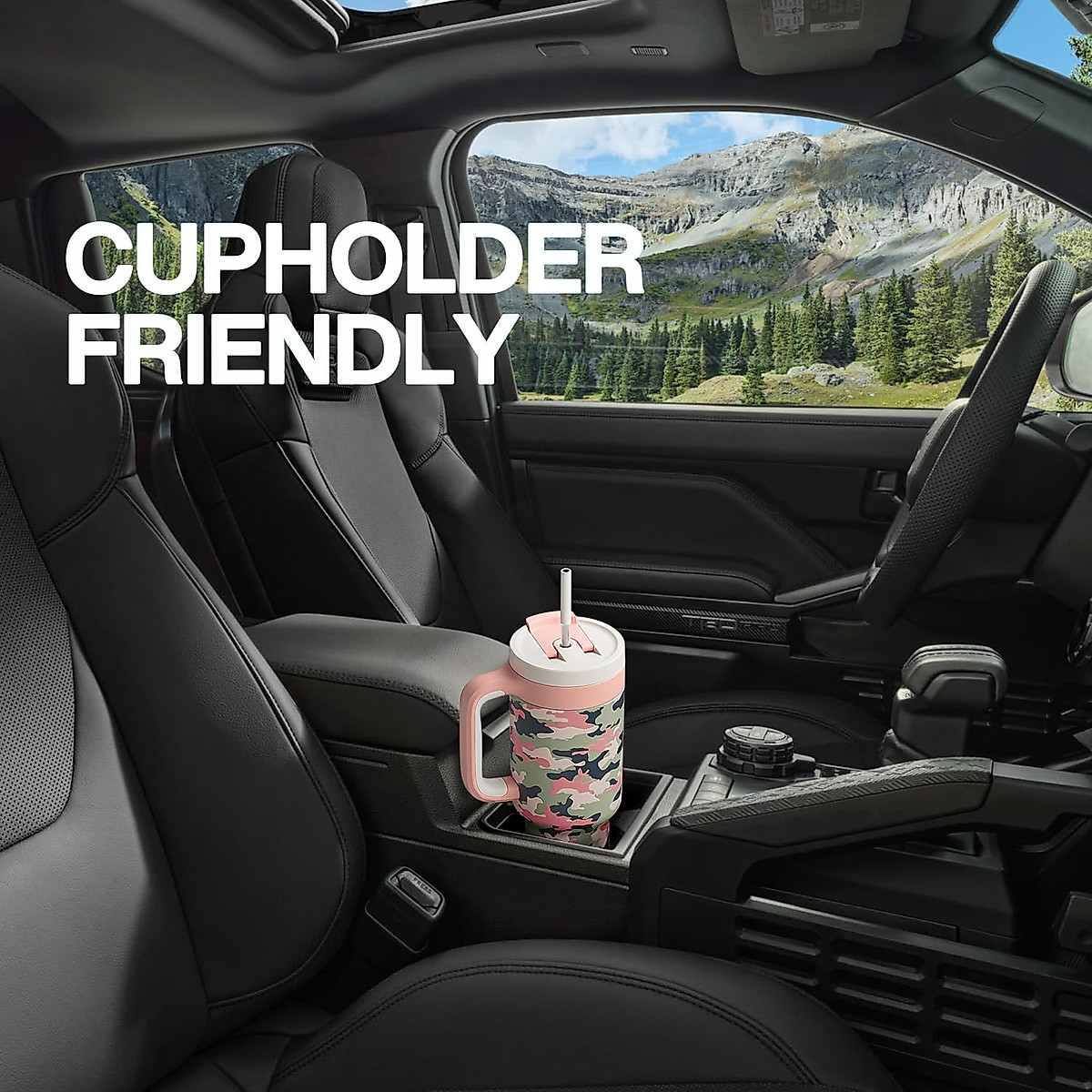 POWCAN 40 oz Camo Tumbler with Handle, 2-in-1 Straw and Sip Lid, Leakproof, Dishwasher Safe, Insulated Stainless Steel Travel Coffee Mug, Keeps Cold for 34 Hours, Car Cup Holder Fit (Clouded Aspen)