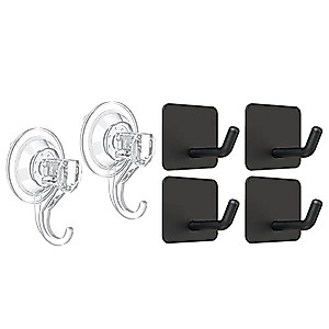 VIS'V 2 Pcs Suction Cup Hooks and 4 Pcs Adhesive Hooks