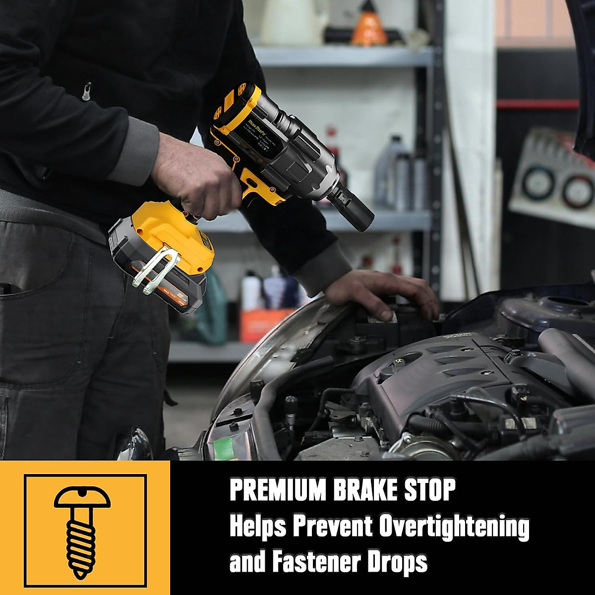 Cordless Impact Wrench Compatible with 20V Battery (No Battery) 1/2" Brushless High Torque Impact Gun with Max 627Ft-lbs (850N.m) Power, 6 Sockets, Belt Clip, Tool Bag