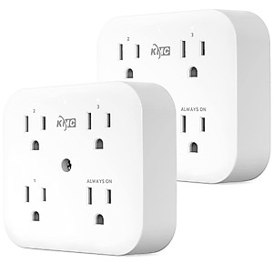KMC Smart Tap Mini 2-Pack, 4-Outlet Wall Mounted Plug Adapter, 3 Independently Controlled Wi-Fi Outlets, Compatible with Alexa & Google Assistant, No Hub Required