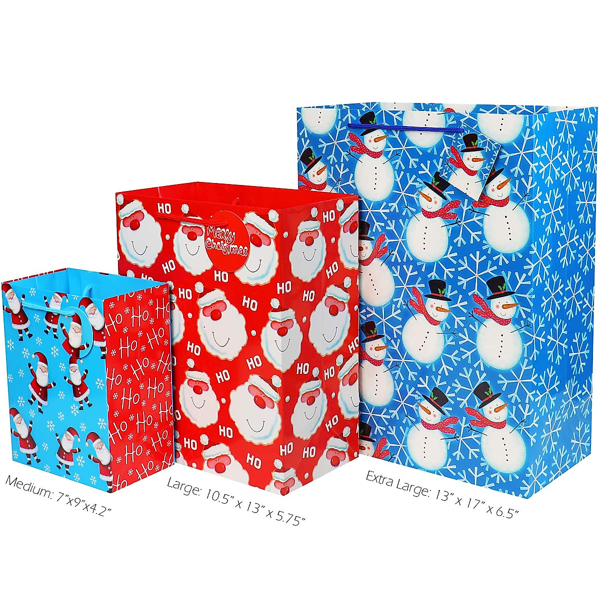 Fzopo Christmas Gift Bags Bulk Set Includes 4 Extra Large 4 Large 4 Medium with Handles Christmas Print Gift Bags Assorted Sizes for Wrapping Holiday Gifts (Variety Pack)
