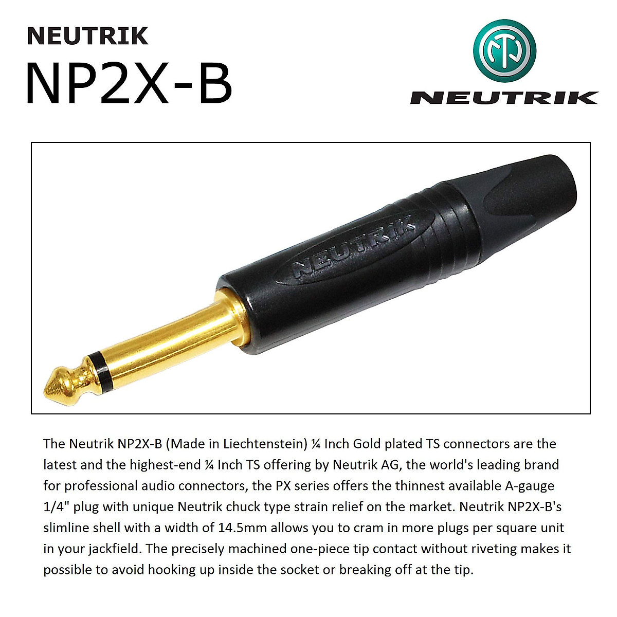 WORLDS BEST CABLES 10 Foot - Guitar Bass Instrument Cable CUSTOM MADE using Mogami 2524 wire and Neutrik NP2RX-B & NP2X-B ¼ Inch (6.35mm) Gold TS Connectors