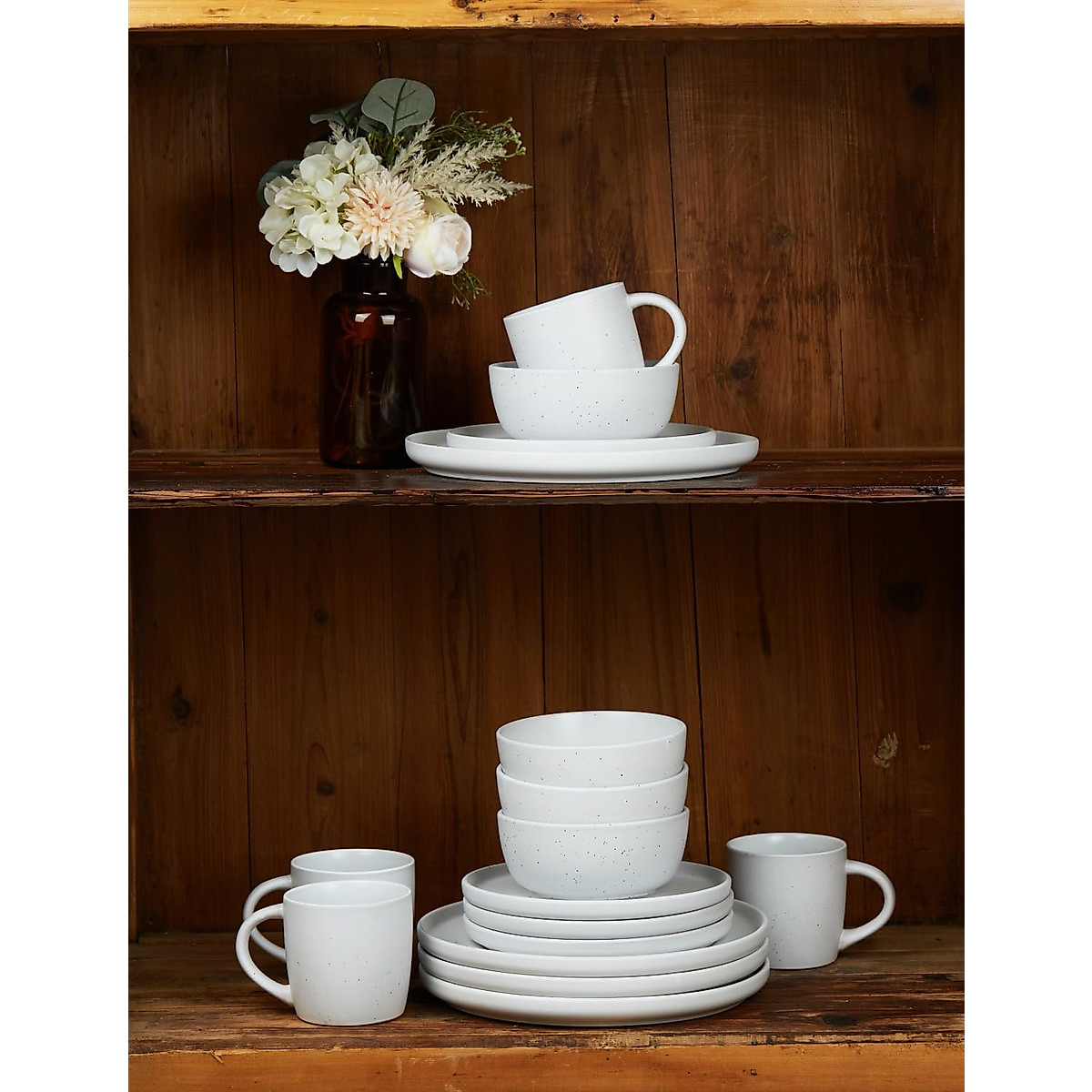 Famiware Dawn Plates and Bowls Sets, 12 Pieces Stoneware Dinnerware Sets, Dishes Set for 4, Microwave and Dishwasher Safe, White Matte