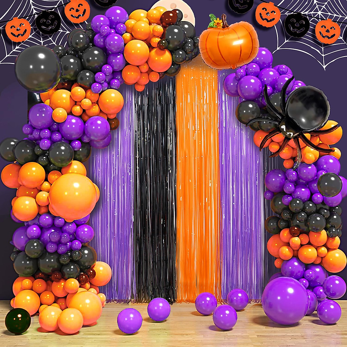 Halloween Party Decoration, 2 Pack Halloween Foil Fringe Curtains, Orange Purple Black Metallic Tinsel Foil Fringe Curtains Photo Streamers Backdrop for Halloween Wall Decor Party Photo Booth Props