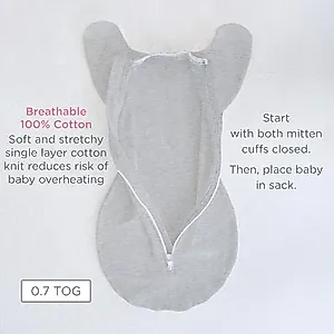 SwaddleDesigns Transitional Swaddle Sack with Arms Up Half-Length Sleeves and Mitten Cuffs, Medium, 3-6 Months, 14-21 lb, Heathered Gray (Arms Up Swaddle, Transition Swaddle Sleep Sack)