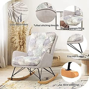DWVO Modern Rocking Chair for Nursery, Thickened Removable Cushions Upholstered Glider Rocker Chair Armchair with Tall Back Comfy Side Chair Indoor for Living Room Bedroom, Beige