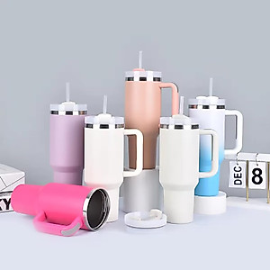 [SKY BLUE] 40 oz Stainless Steel Tumbler with Handle & Straw – Insulated Travel Mug for Hot & Cold Drinks, Leak-Proof, Sweat-Free, Fits Car Cup Holder – Durable, BPA-Free, Reusable