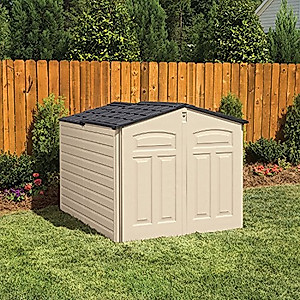 Rubbermaid Slide-Lid Resin Weather Resistant Outdoor Storage Shed, 6 x 3.75 feet, 96 cu. ft., Olive/Sandstone, for Garden/Backyard/Home/Pool