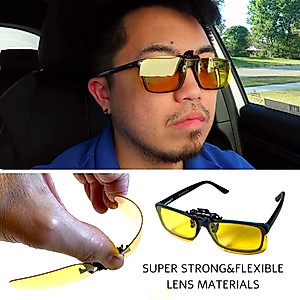 BLUE CUT Clip on Polarized Night vision Glasses Flip up Sunglasses UV-400 to Wear Over prescription Glasses for night driving