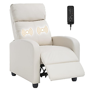 Dopinmin Recliner Chair Breathable Padded PU Leather Massage Single Sofa Recliners for Small Recliner Chair with Footrest Home Theater Seating for Bedroom Living Room,Beige