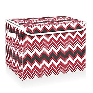 CaTaKu Red Christmas Wave Storage Bins with Lids and Handles, Fabric Large Storage Container Cube Basket with Lid Decorative Storage Boxes for Organizing Clothes